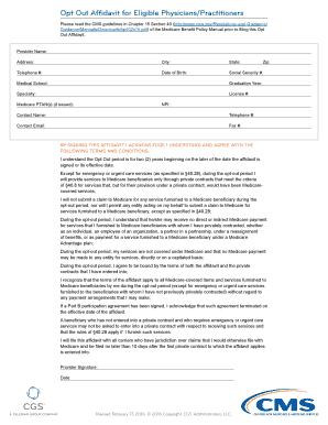 Fillable Online Opt Out Affidavit for Eligible Physicians/Practitioners ...