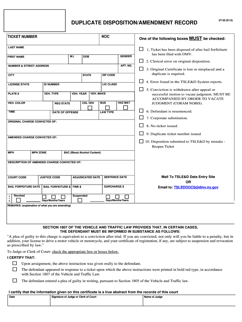 Fillable Online nycourts DUPLICATE DISPOSITION/AMENDMENT RECORD Fax ...