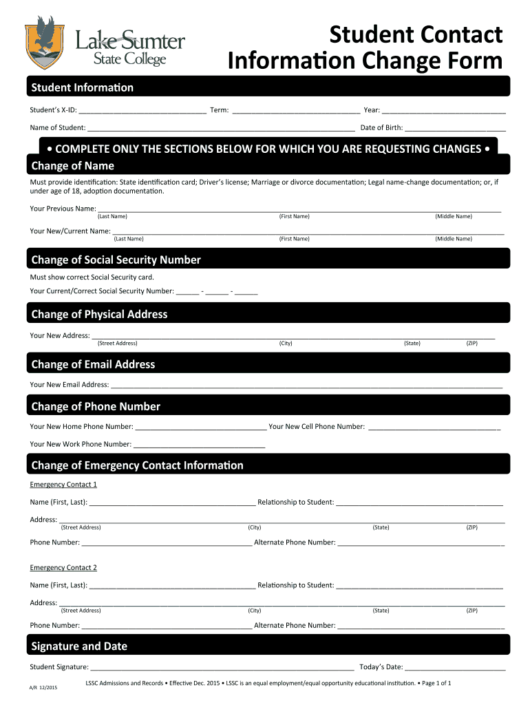 Fillable Online Student Contact Fax Email Print - pdfFiller