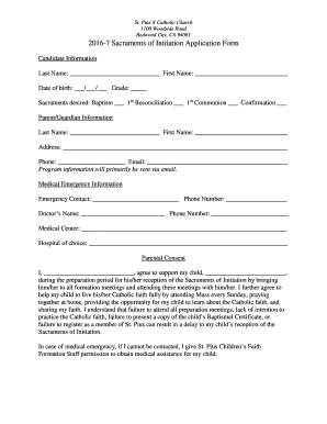 Fillable Online 2016-7 Sacraments of Initiation Application Form - St ...