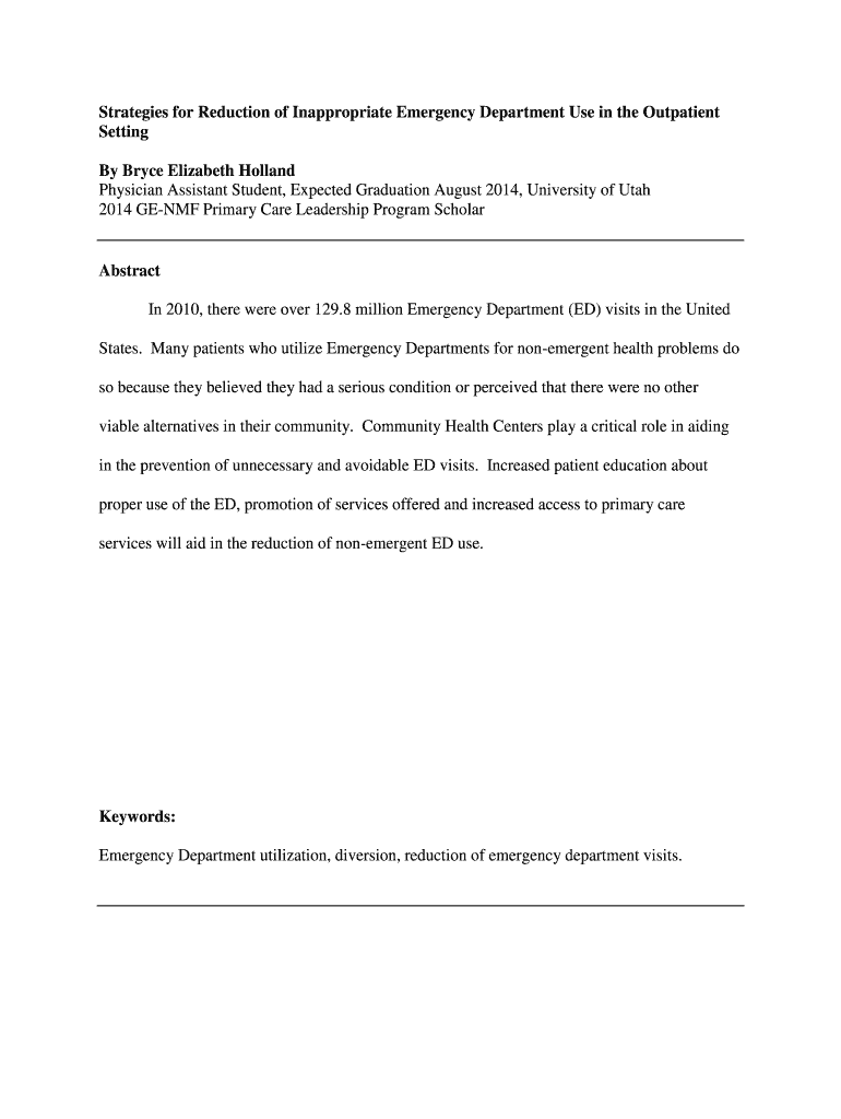 Fillable Online Strategies for Reduction of Inappropriate Emergency Department Use in the ...