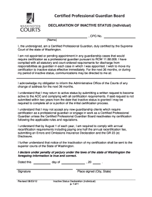 Fillable Online courts wa DECLARATION OF INACTIVE STATUS (Individual ...