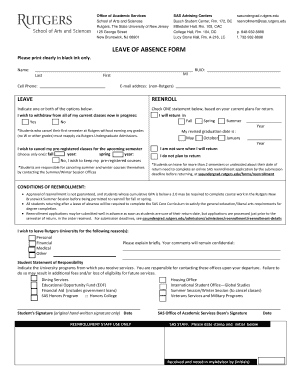 Fillable Online sasundergrad rutgers Leave of Absence and Withdrawal ...