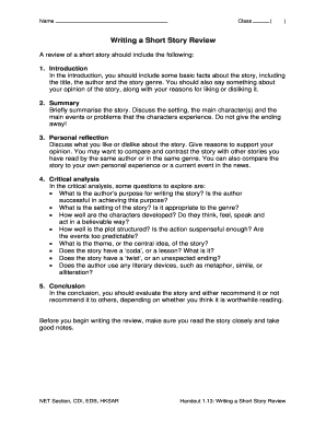 Fillable Online Writing a Short Story Review Fax Email Print - pdfFiller