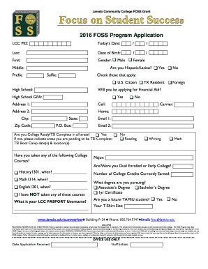 Fillable Online laredo 2016 FOSS Program Application - laredo.edu Fax ...