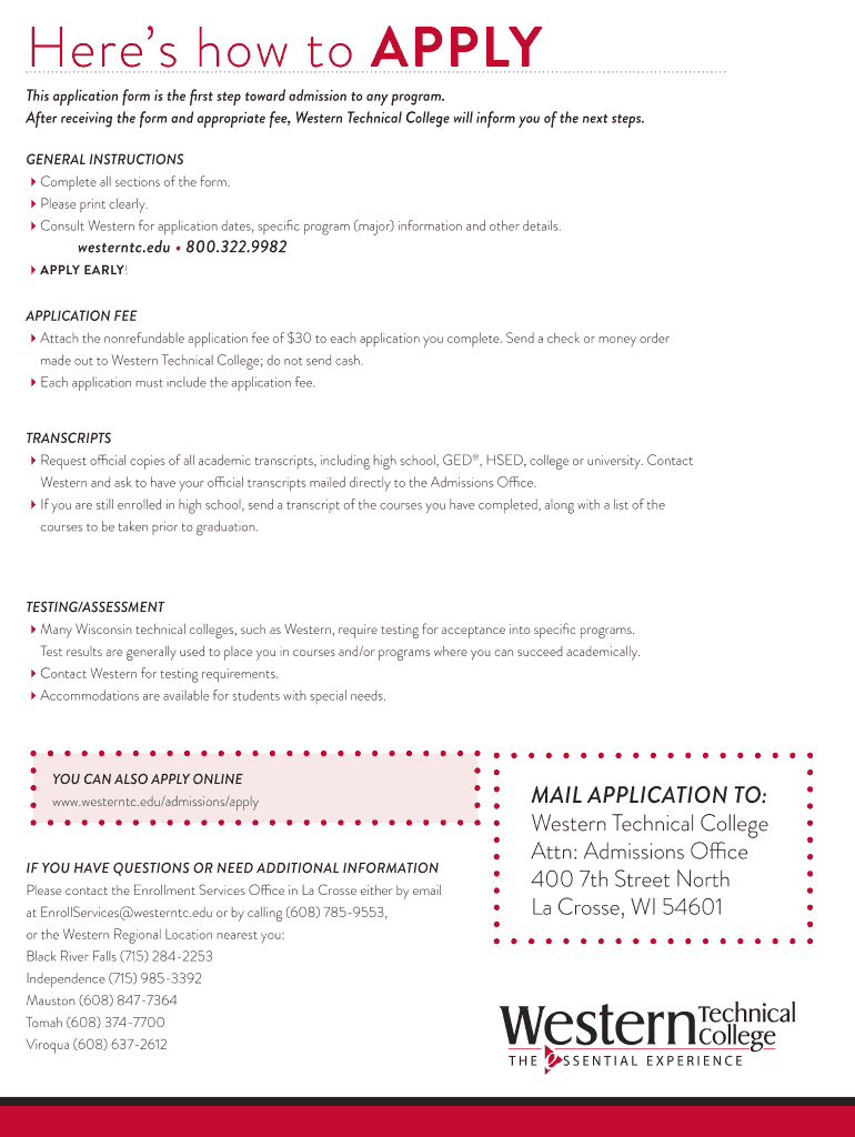 Fillable Online westerntc printable application - Western Technical ...