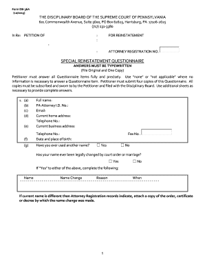 Fillable Online padisciplinaryboard Special Reinstatement Questionnaire - Disciplinary Board of ...