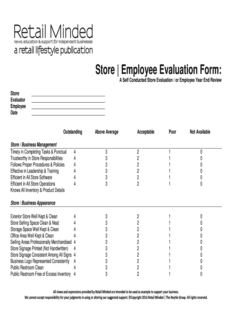 Fillable Online downtownstcharles Store Employee Evaluation Form: Fax Email Print - pdfFiller