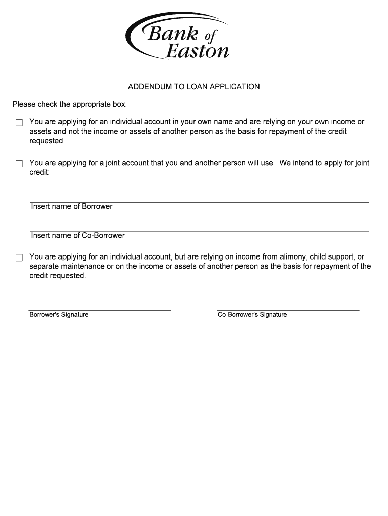 Fillable Online ADDENDUM TO LOAN APPLICATION Fax Email Print - pdfFiller