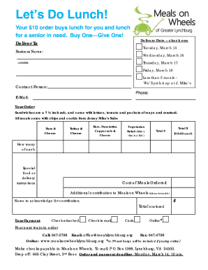 Fillable Online mealsonwheelslynchburg March Order Form.pub Fax Email ...