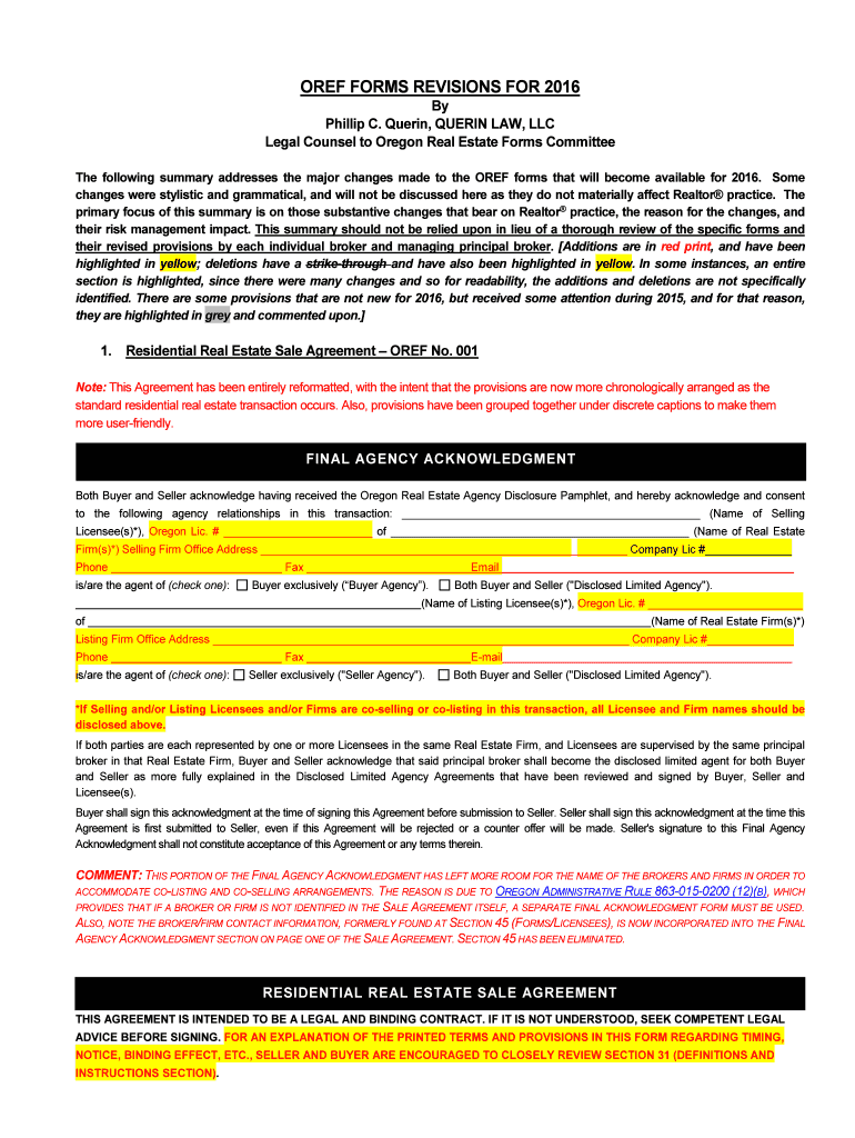 Fillable Online 2016 OREF forms changes for 2016(4-6 Rev ) Fax Email ...