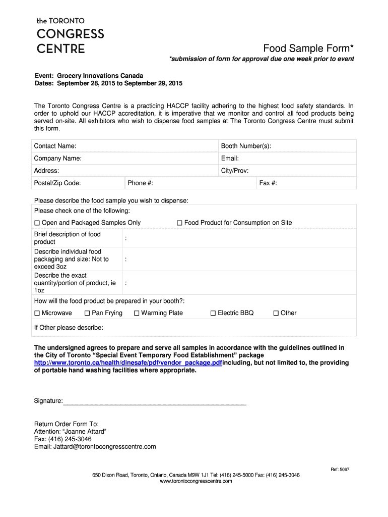 Fillable Online Food Sample Form* - CFIG Fax Email Print - pdfFiller