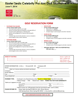 Fillable Online GOLF RESERVATION FORM - Easter Seals Fax Email Print ...