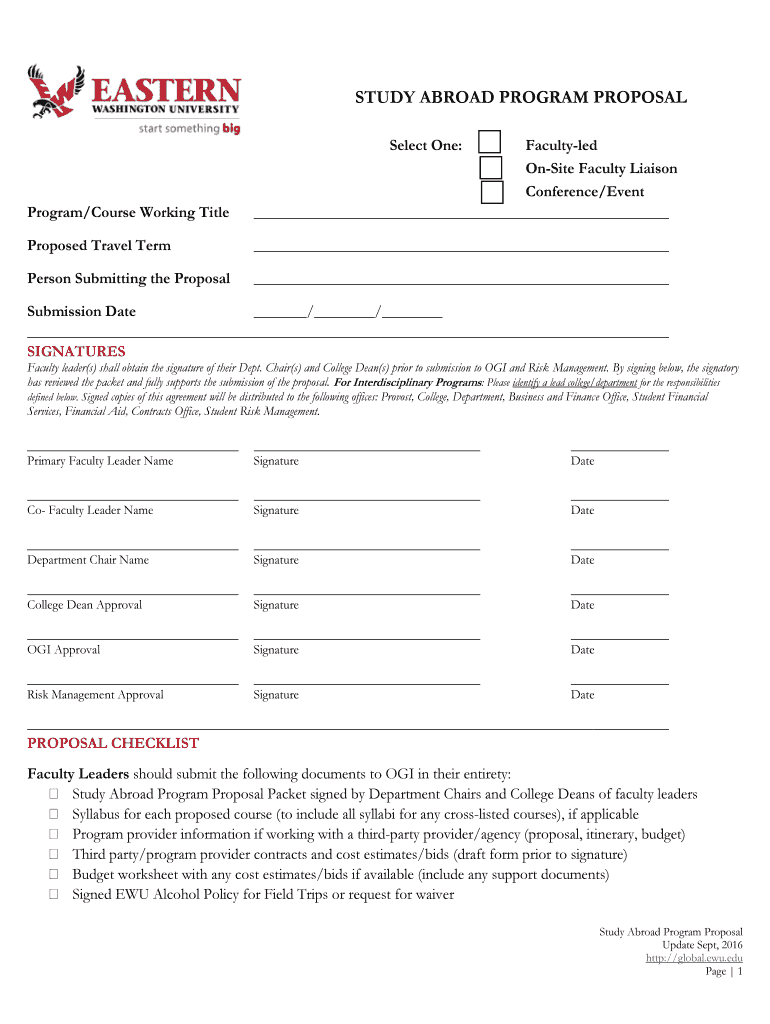 Fillable Online STUDY ABROAD PROGRAM PROPOSAL - global.ewu.edu Fax Email Print - pdfFiller