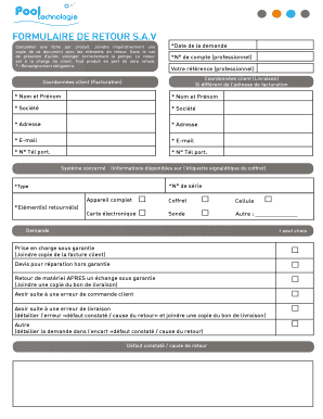 Fillable Online formulaire de retour sav - POOL TECHNOLOGIE Fax Email ...