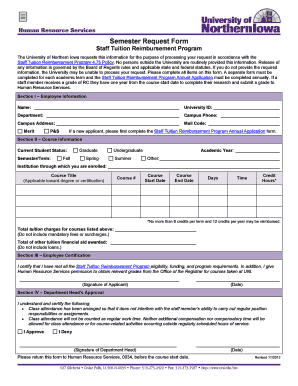 Fillable Online uni Semester Request Form Staff Tuition Reimbursement ...