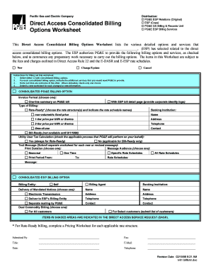 Fillable Online Direct Access Consolidated Billing Options Worksheet ...