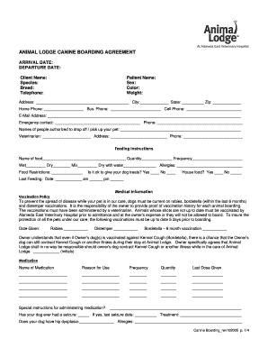 Fillable Online ANIMAL LODGE CANINE BOARDING AGREEMENT Fax Email Print ...