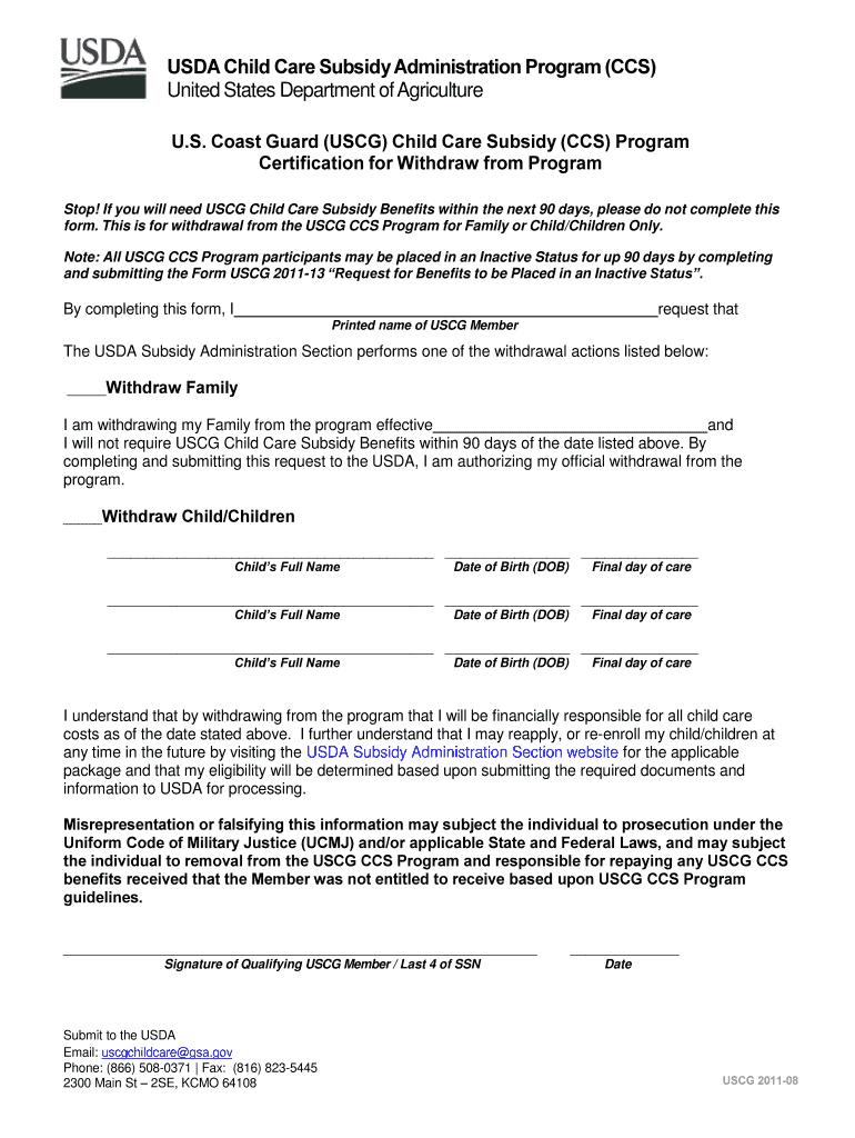 Fillable Online nfc usda U.S. Coast Guard (USCG) Child Care Subsidy ...