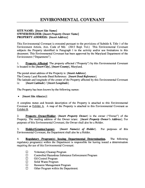 Fillable Online mde state md Environmental Covenant Template. MD ...