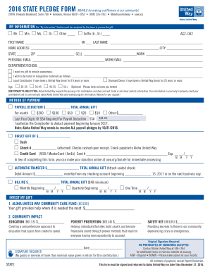 Fillable Online auw 2016 STATE PLEDGE FORM MAHALO for making a difference in our community Fax ...