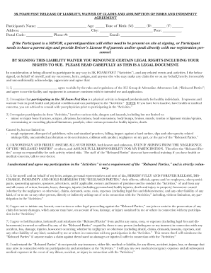 Fillable Online 5kfoamfest Event Liability Waiver - 5K Foam Fest Fax ...