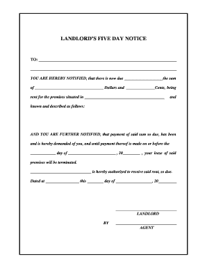 Fillable Online 11 LANDLORDS FIVE DAY NOTICE 1 Fax Email Print - pdfFiller