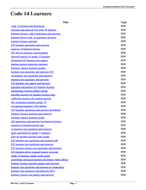 Fillable Online Code 14 Learners. code 14 learners Fax Email Print ...