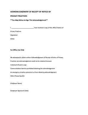 Fillable Online ACKNOWLEDGEMENT OF RECIEPT OF NOTICE OF Fax Email Print ...