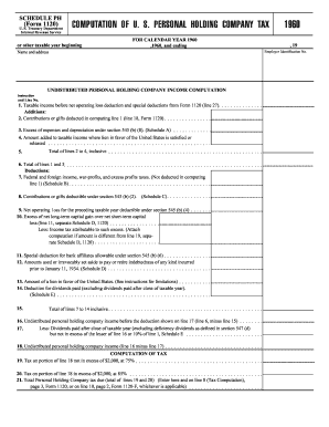 Fillable Online irs Schedule PH (Form 1120) (1960). Computation of U.S ...