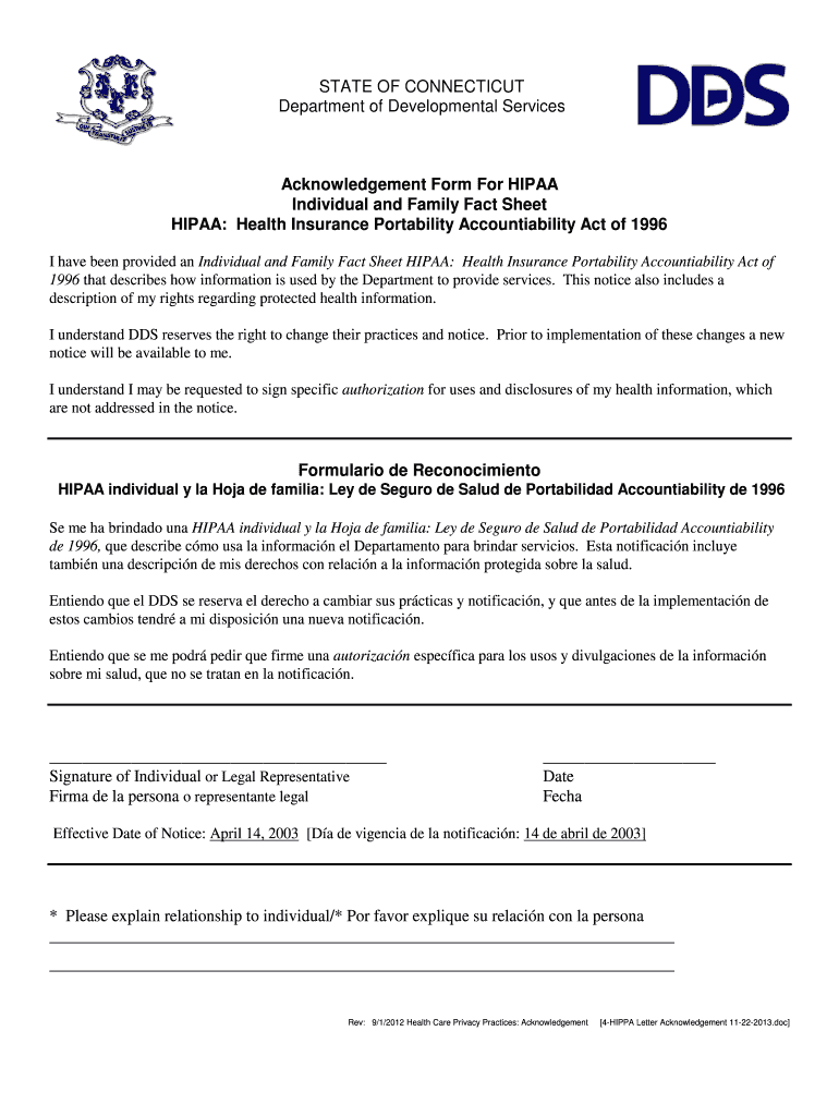 Fillable Online ct Acknowledgement Form For HIPAA - ct Fax Email Print ...
