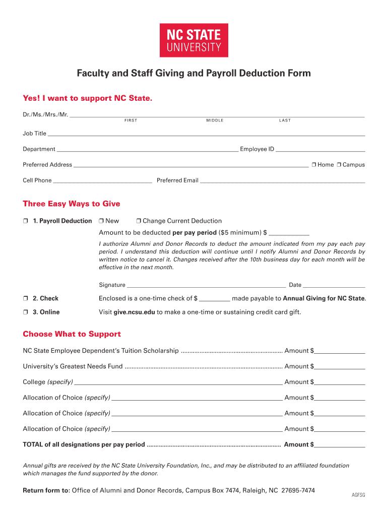 Fillable Online giving ncsu Faculty and Staff Giving and Payroll Deduction Form Fax Email Print ...