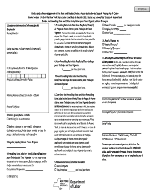 Fillable Online labor ny Notice and Acknowledgement of Pay Rate and ...