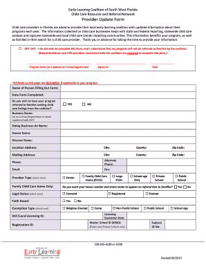 Fillable Online 2 2015-2016 Provider Update Form.pdf - Early Learning ...