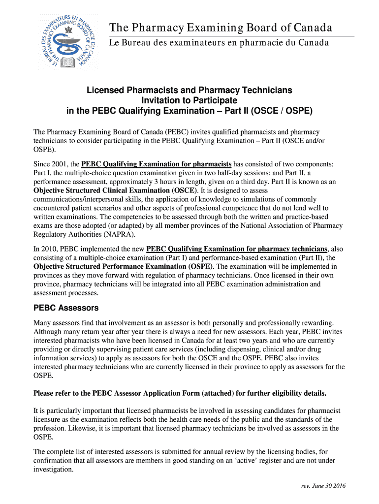 Fillable Online in the PEBC Qualifying Examination Part II (OSCE / OSPE ...