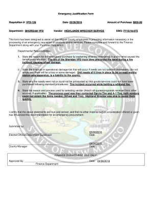 Fillable Online Emergency Justification Form Requisition #: VFD-126 ...