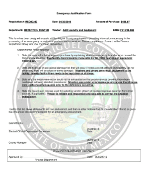 Fillable Online Emergency Justification Form Requisition #: REQ00282 ...