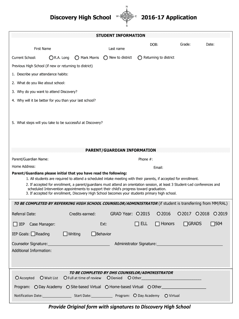 Fillable Online Discovery High School Fax Email Print - pdfFiller