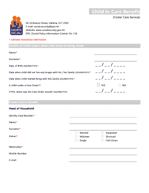 Fillable Online socialpolicy gov Child in Care Benefit - socialpolicy ...