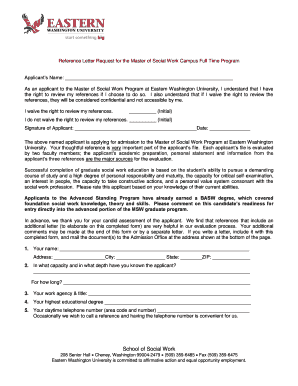 Fillable Online Full-Time MSW Admission Requirements - Eastern ...