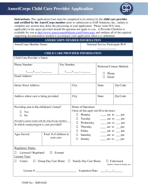 Fillable Online AmeriCorps Child Care Provider Application Fax Email ...