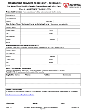 Fillable Online MONITORING SERVICES AGREEMENT SCHEDULE 1 Fax Email ...