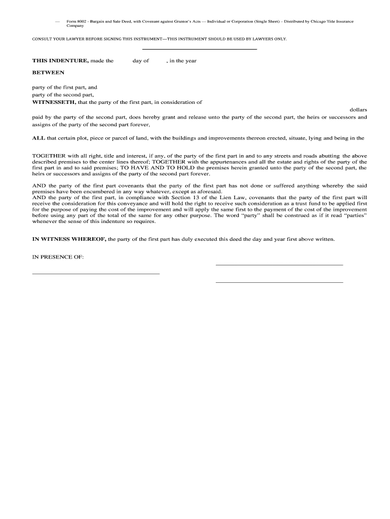 Fillable Online Form 8005-B (3/00) Chicago Title Administrator s Deed ...