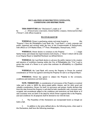 Fillable Online DECLARATION OF RESTRICTIVE COVENANTS, Fax Email Print ...