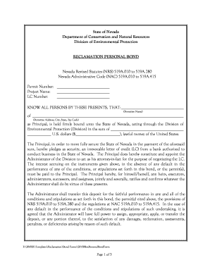 Fillable Online ndep nv personal bond form.doc - ndep nv Fax Email ...