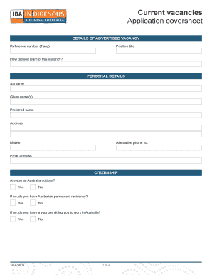 Fillable Online Current vacancies Application coversheet Fax Email ...