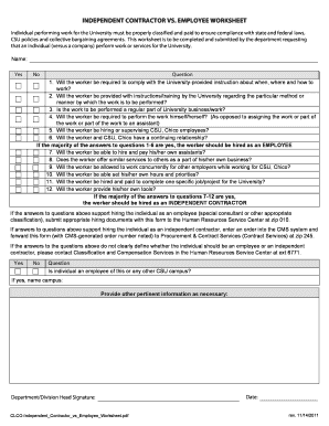 Fillable Online csuchico Independent Contractor vs Employee Worksheet ...