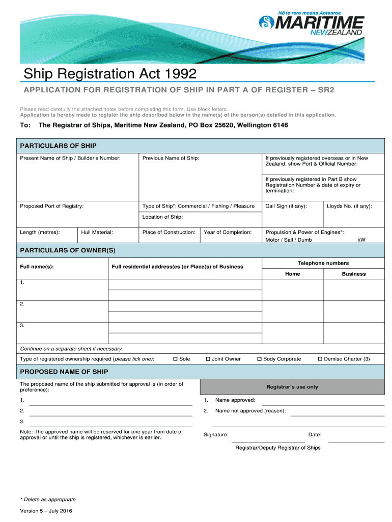 Fillable Online maritimenz govt SR02 - Application for Registration of ...