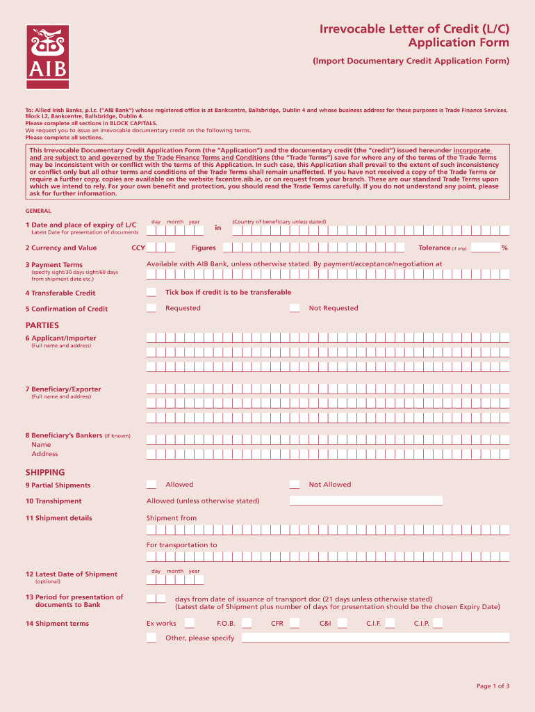 Fillable Online Irrevocable Letter of Credit (L/C) Fax Email Print ...
