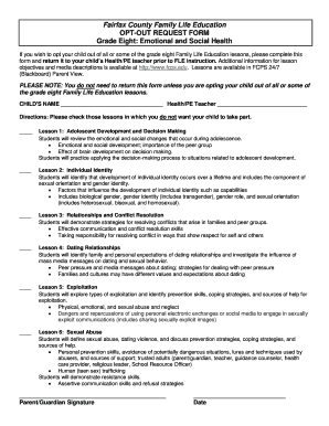 Fillable Online fcps Grade eight FLE opt out form. Grade eight FLE opt ...